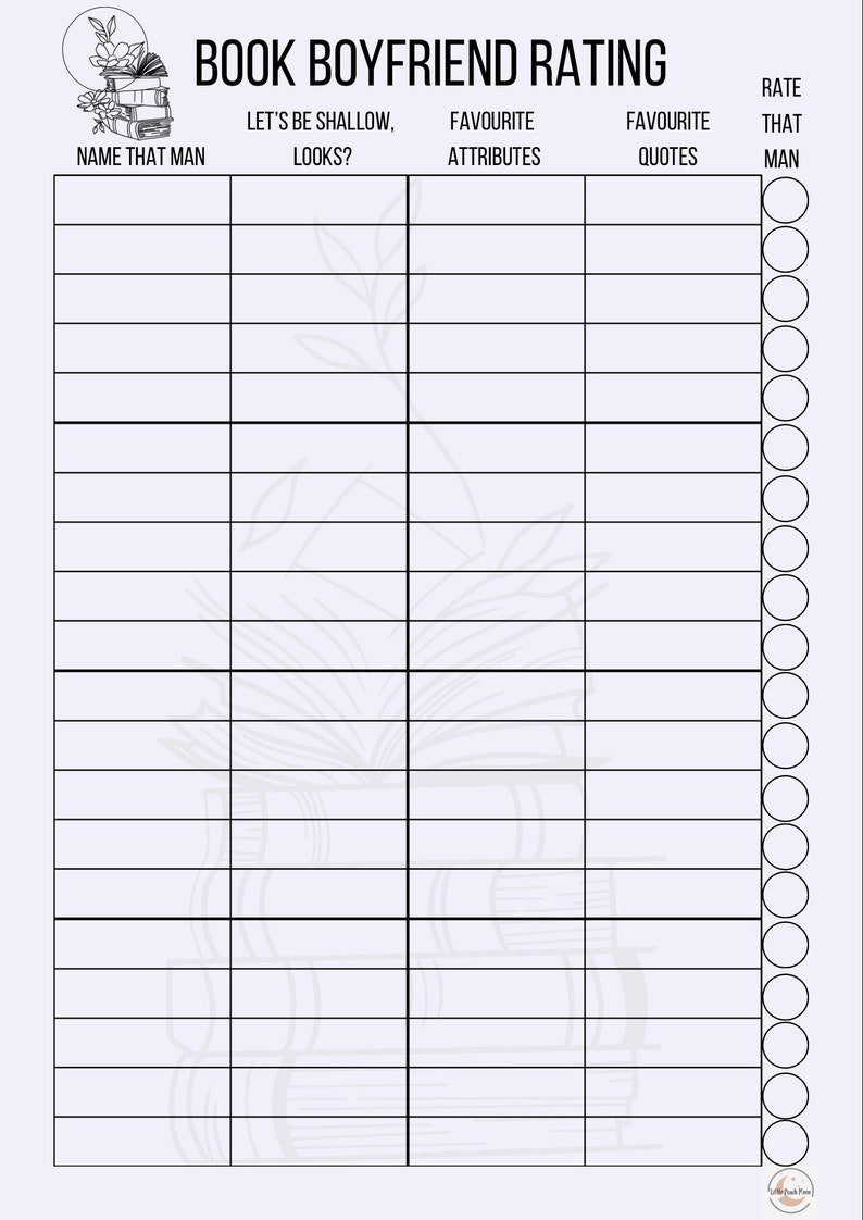 Printable ‘book Boyfriend’ Tracker - Etsy