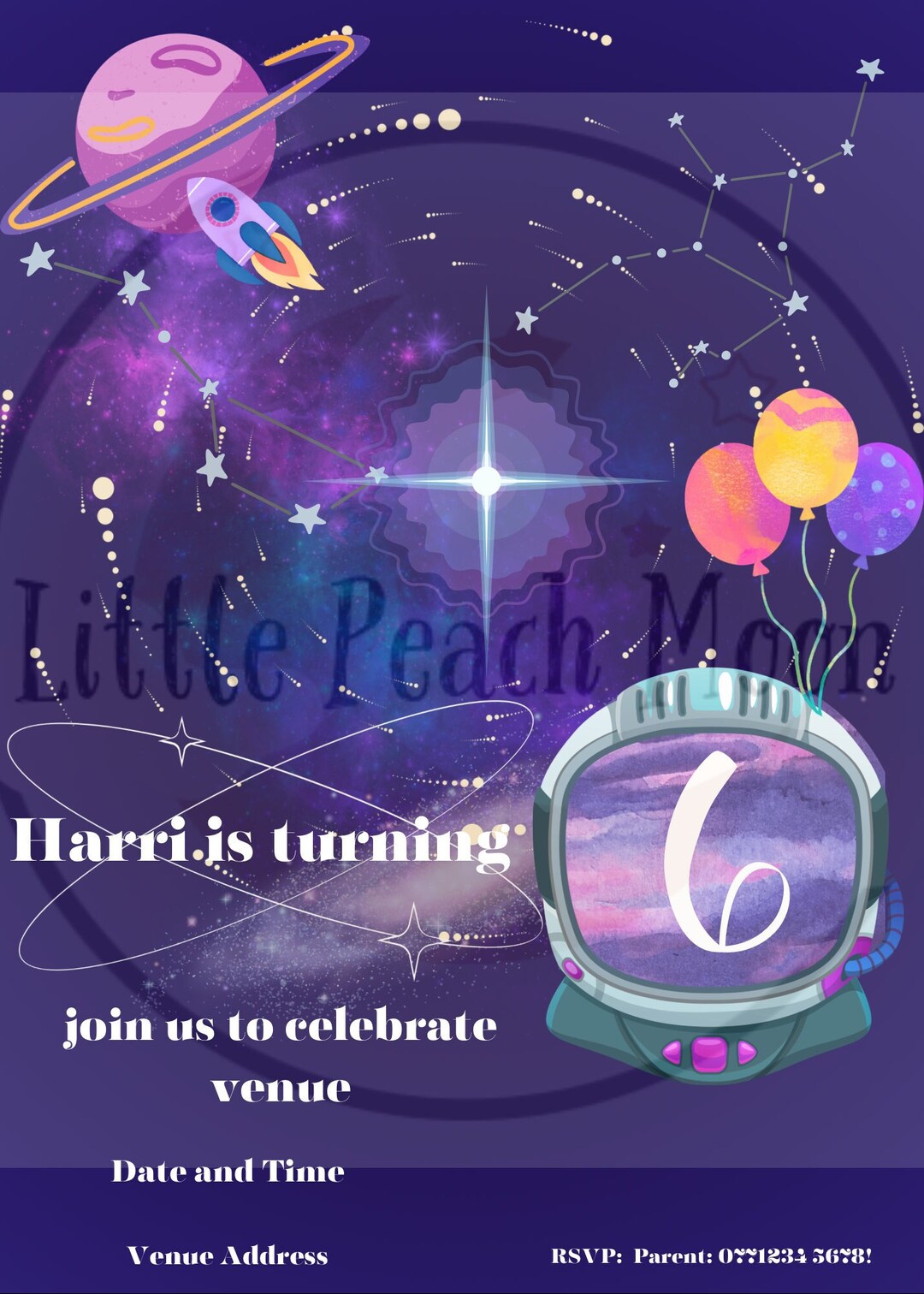 Space Galaxy Themed Personalised Birthday Invitation and Thank You Card ...