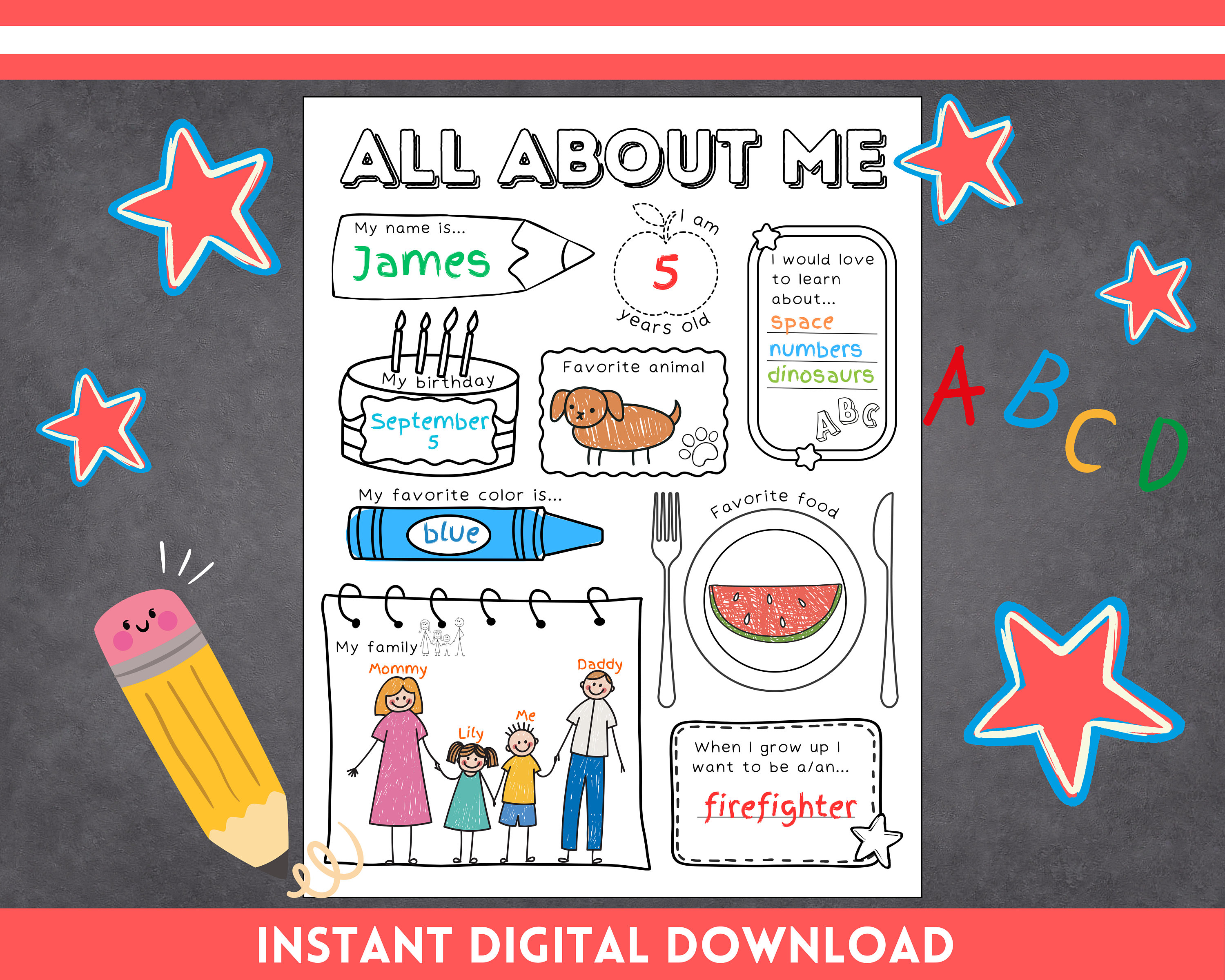 All About Me Printable, Back to School Worksheet Kids, Get to Know Me ...