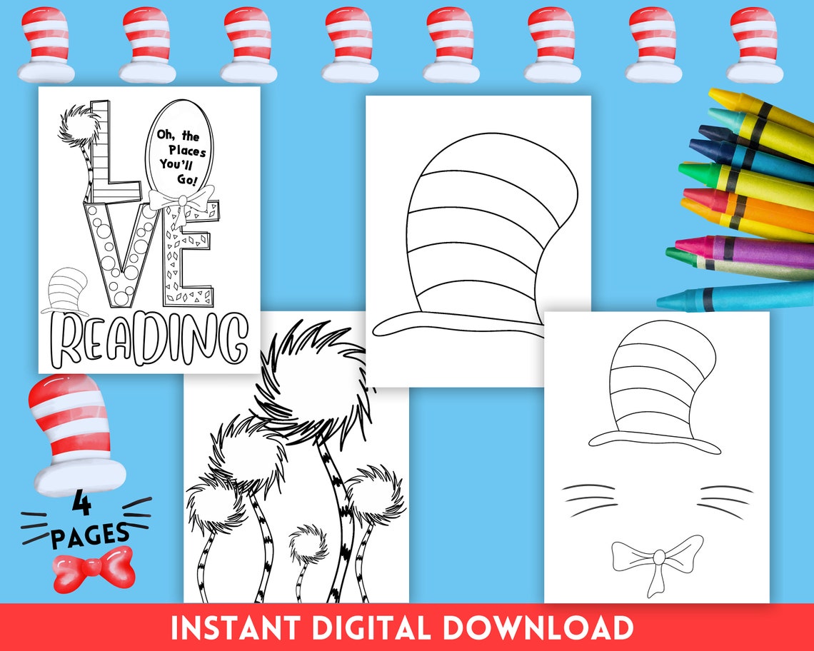 Dr. Seuss Coloring Pages, Read Across America Printable, Kids Coloring ...