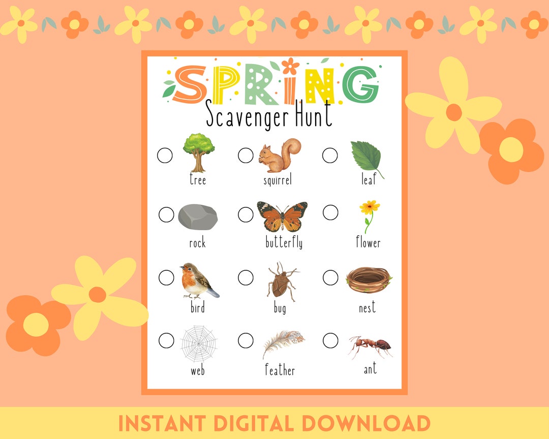Spring Scavenger Hunt, Outdoor Activity for Kids, Printable Nature ...