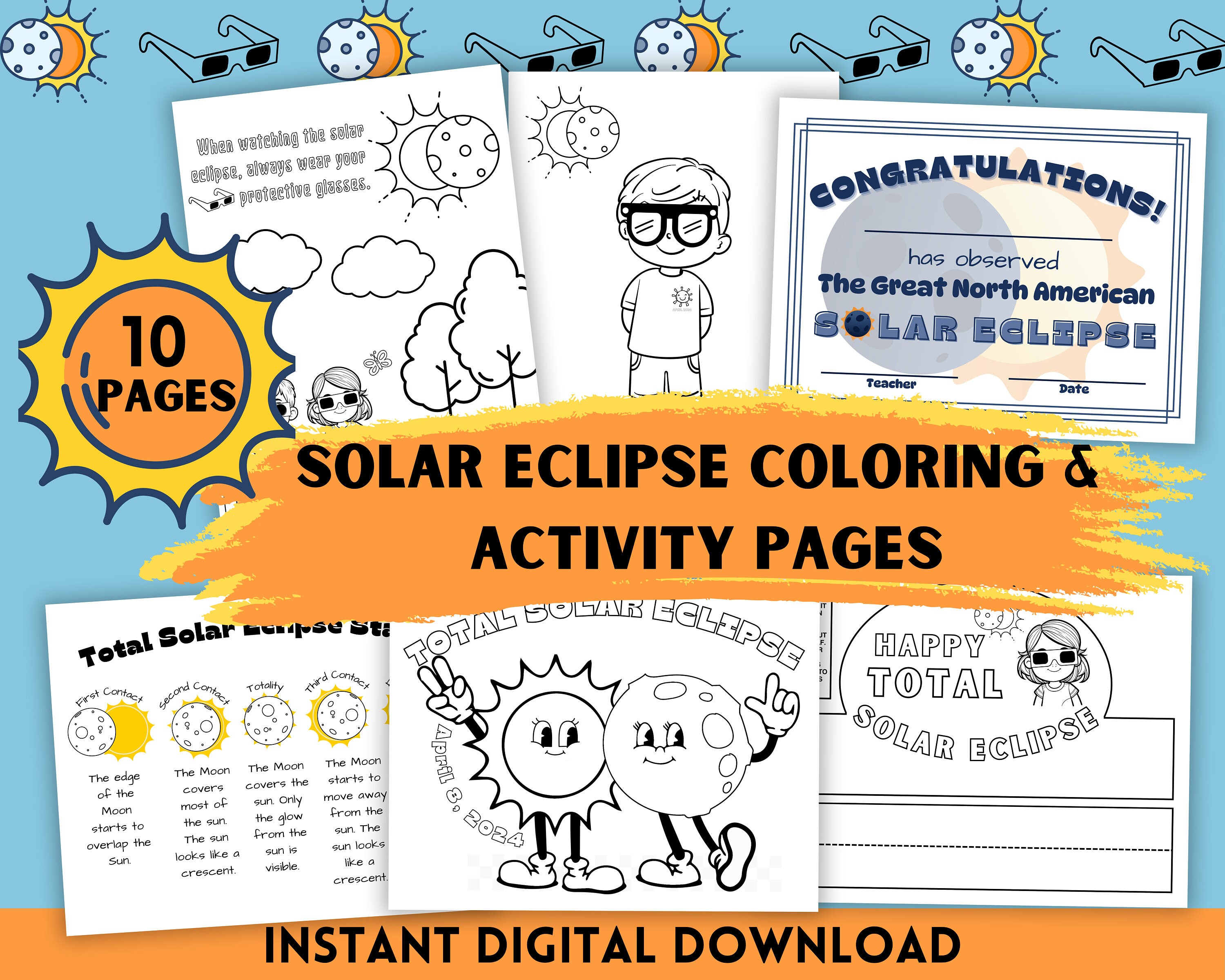 Solar Eclipse Activity Pages, Total Solar Eclipse April 2024 Printable ...