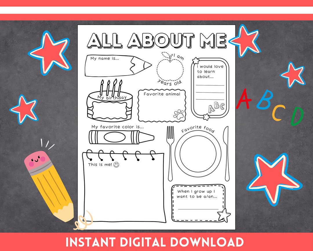 All About Me Printable, Back to School Worksheet Kids, Get to Know Me ...