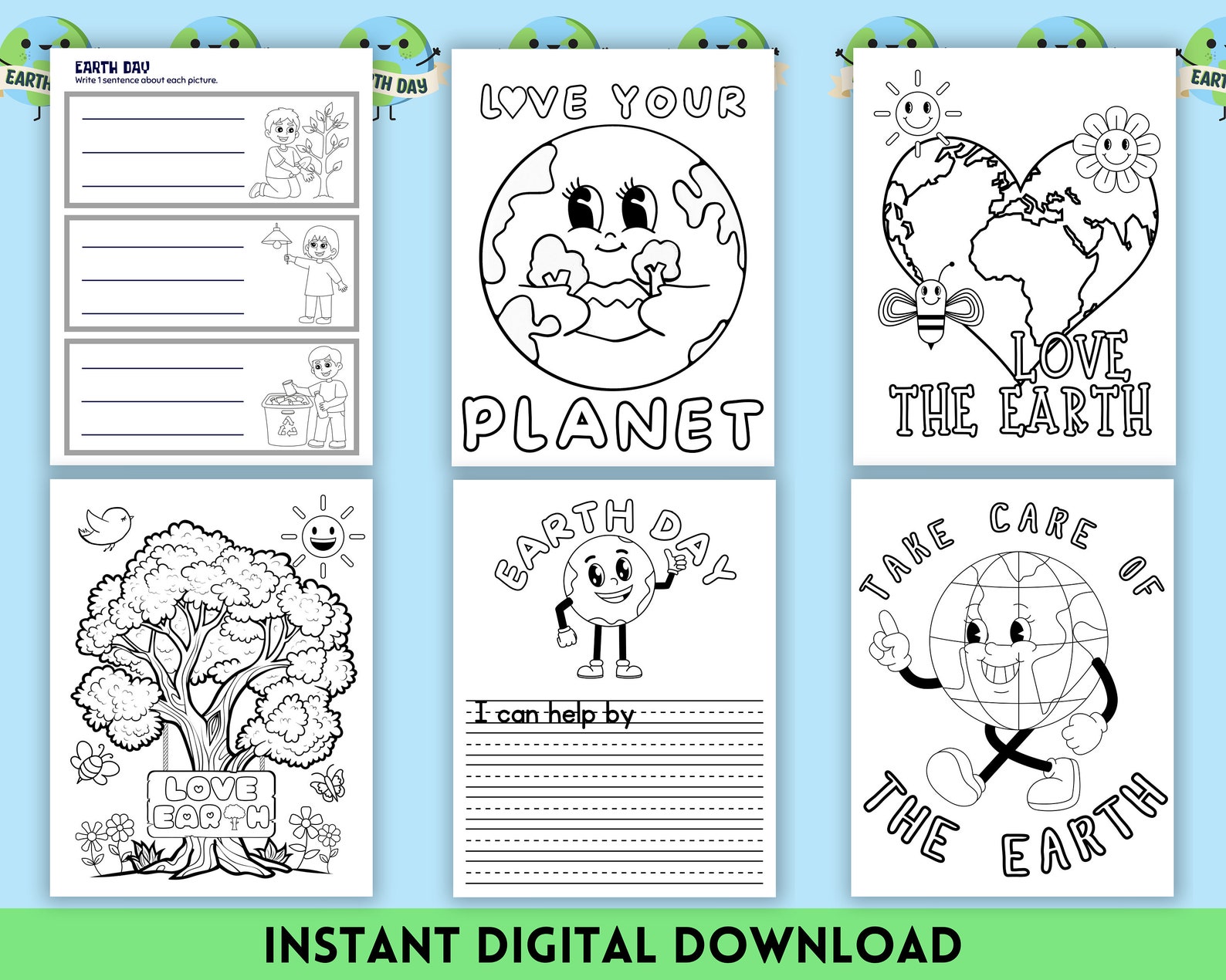 Earth Day Activity Pages, Kids Printable Earth Day Pages, Earth Day ...