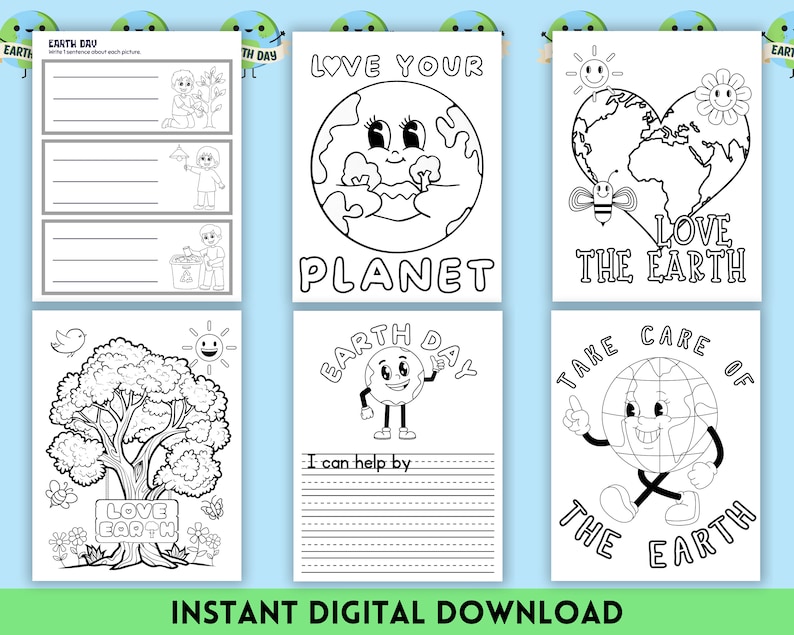Earth Day Activity Pages, Kids Printable Earth Day Pages, Earth Day ...