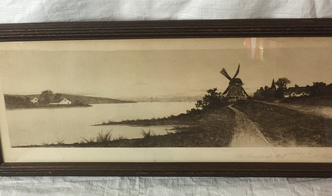 Ernest Christian Rost 1892 Etching "the Road to the Mill" Signed Wooden ...
