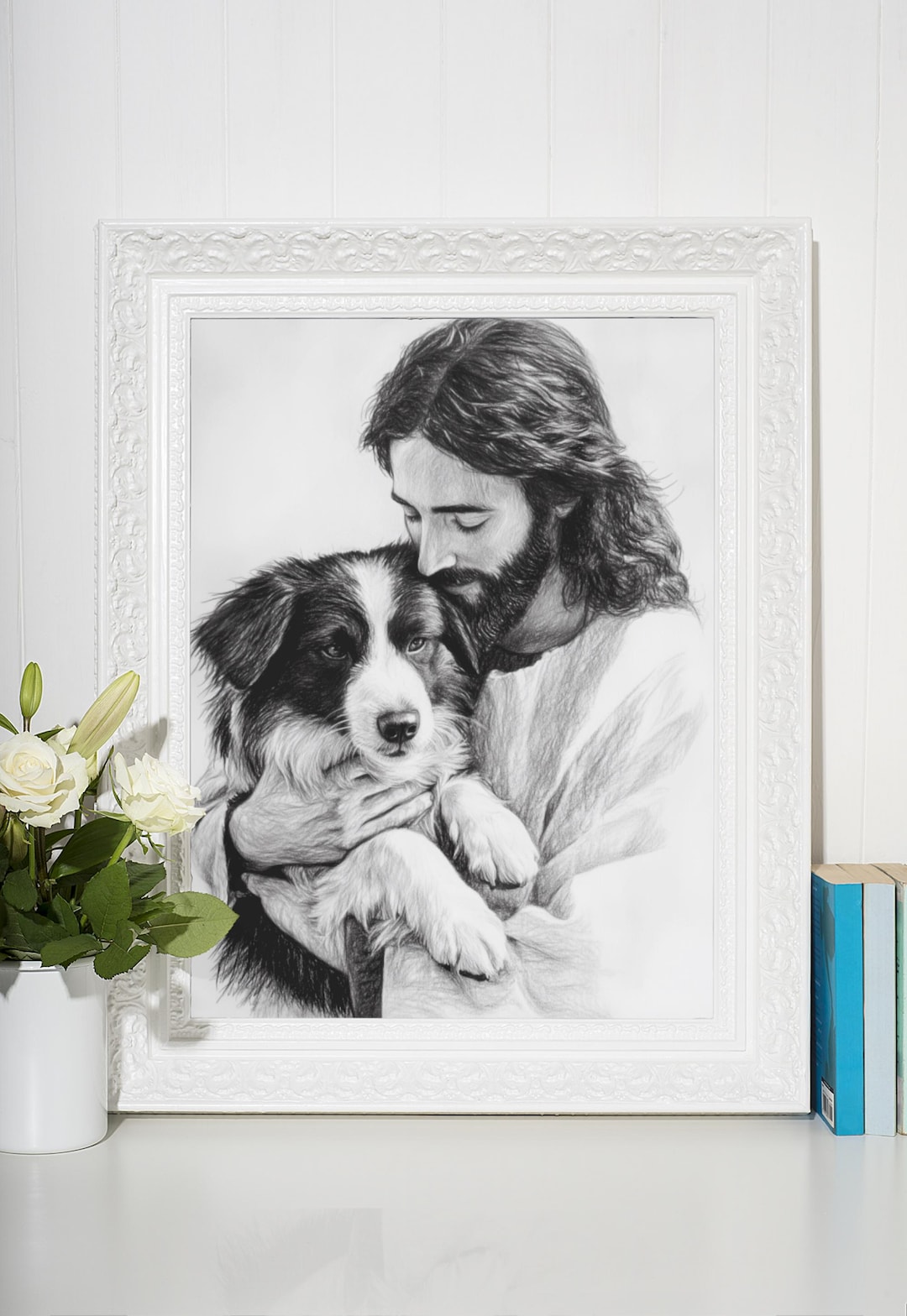 Jesus Holding Australian Shepherd Dog Poster: Pet Memorial Art Print - Etsy