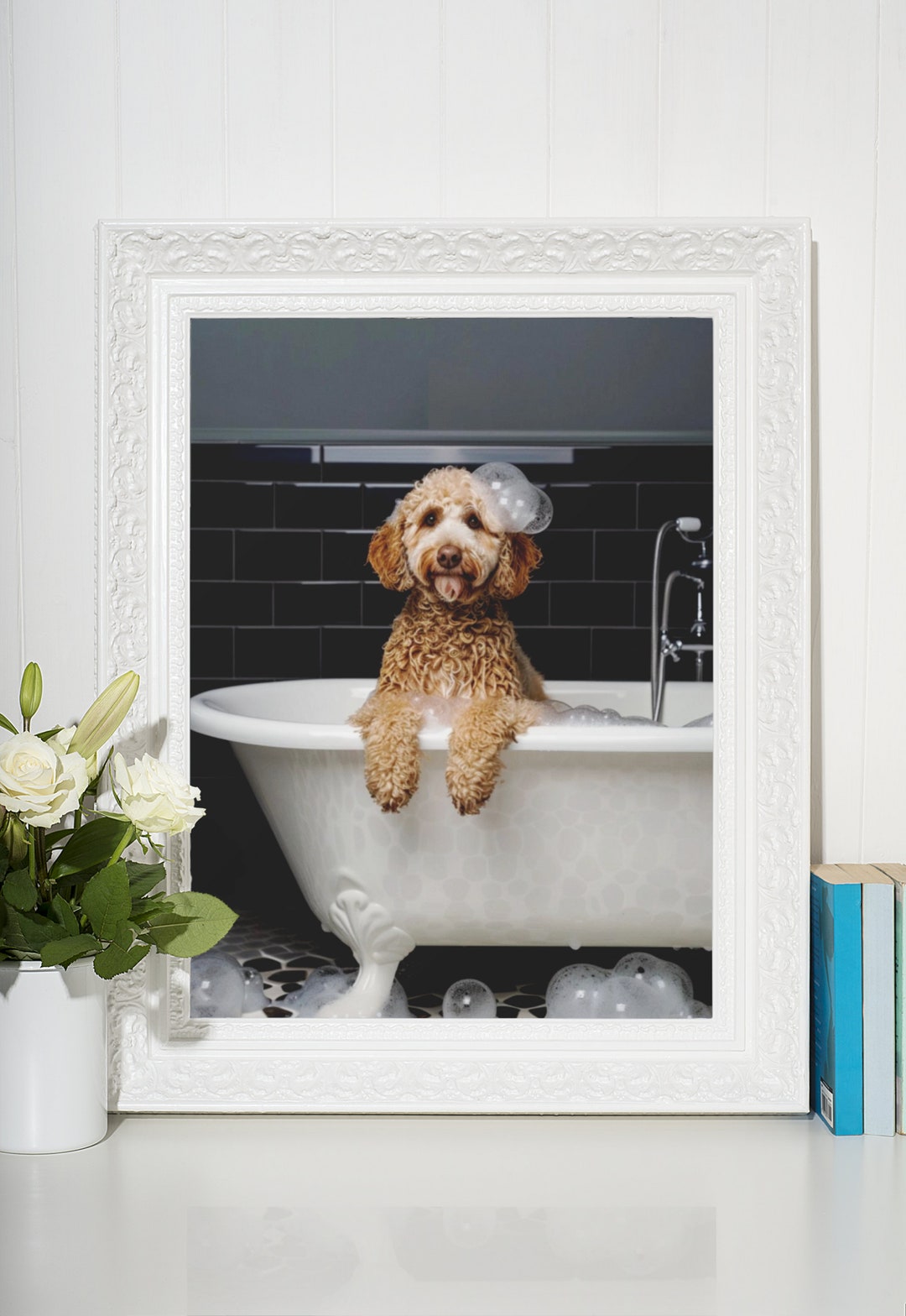 Goldendoodle in a Tub, Wall Decor, Doodle Lover Gift, Pet Owner Gift ...