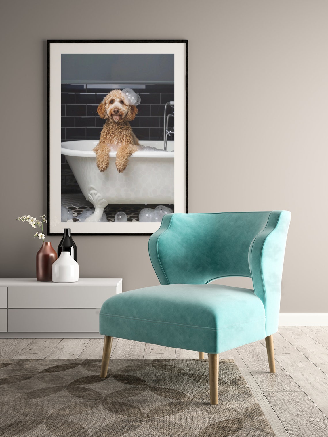 Goldendoodle in a Tub, Wall Decor, Doodle Lover Gift, Pet Owner Gift ...