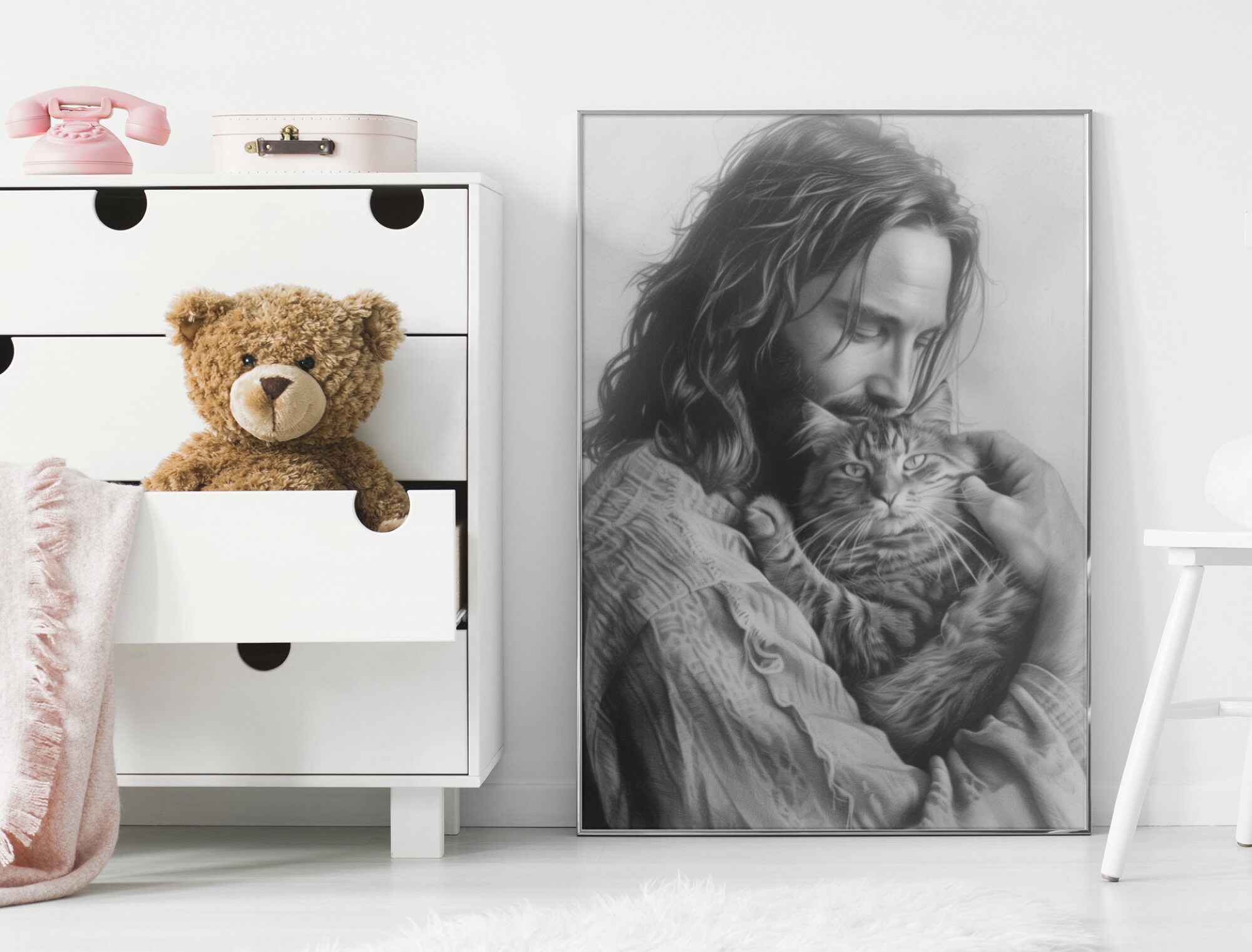 Jesus Holding a Tabby Cat Poster, Cat Print, Pet Memorial Print, Christ ...