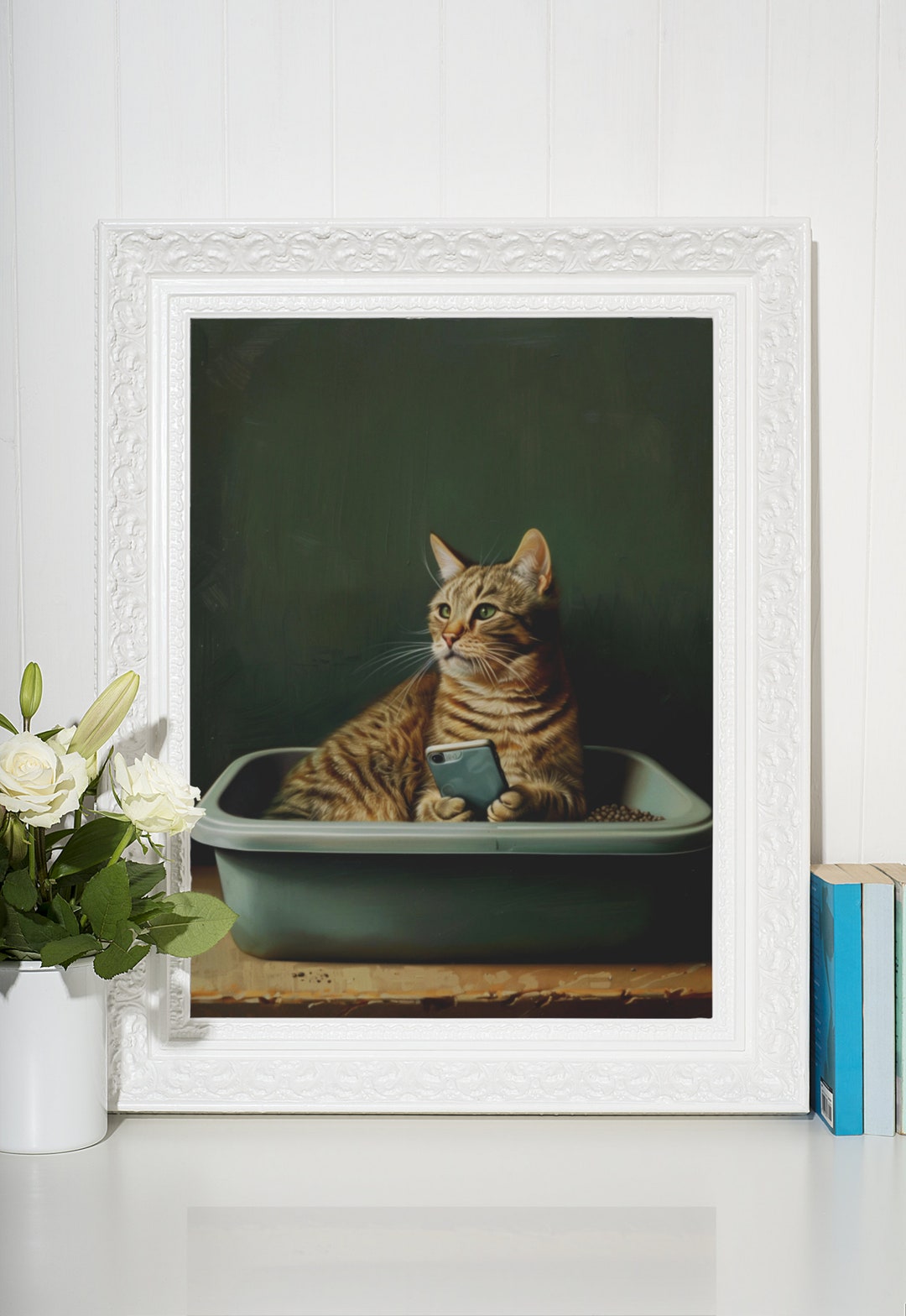 Cat in the Litter Box on the Phone, Kitty Throne Poster, Cat Wall Decor ...
