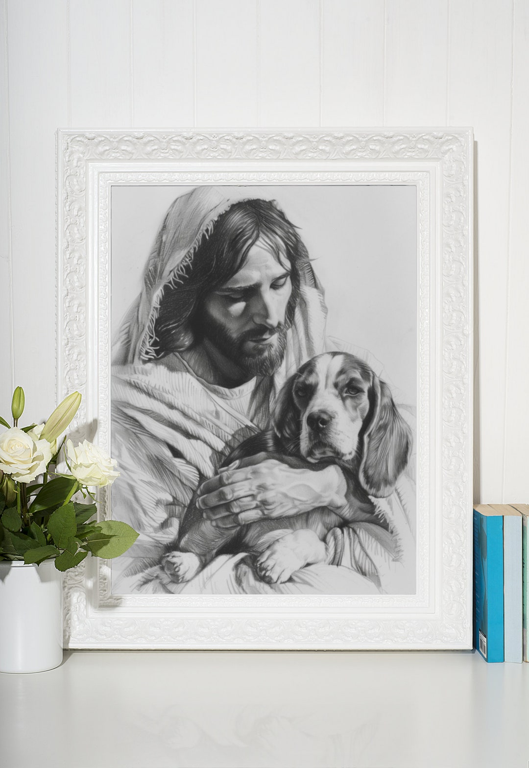 Jesus Holding Beagle Dog Satin Poster: Pet Memorial Art Print - Etsy