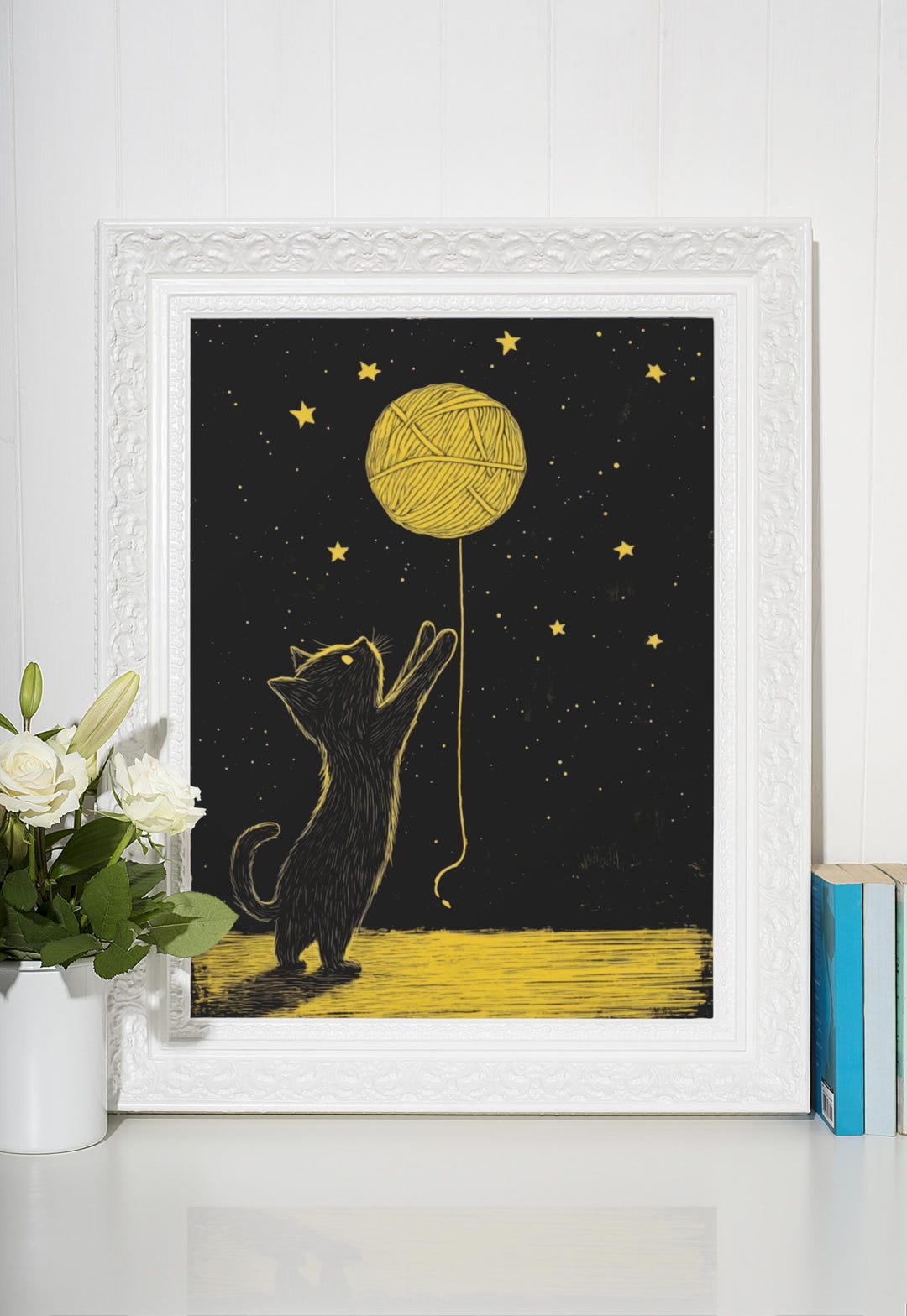 Cat and Moon Poster, Cat Poster, Unique Cat Print, Cat Art Print, Cat ...