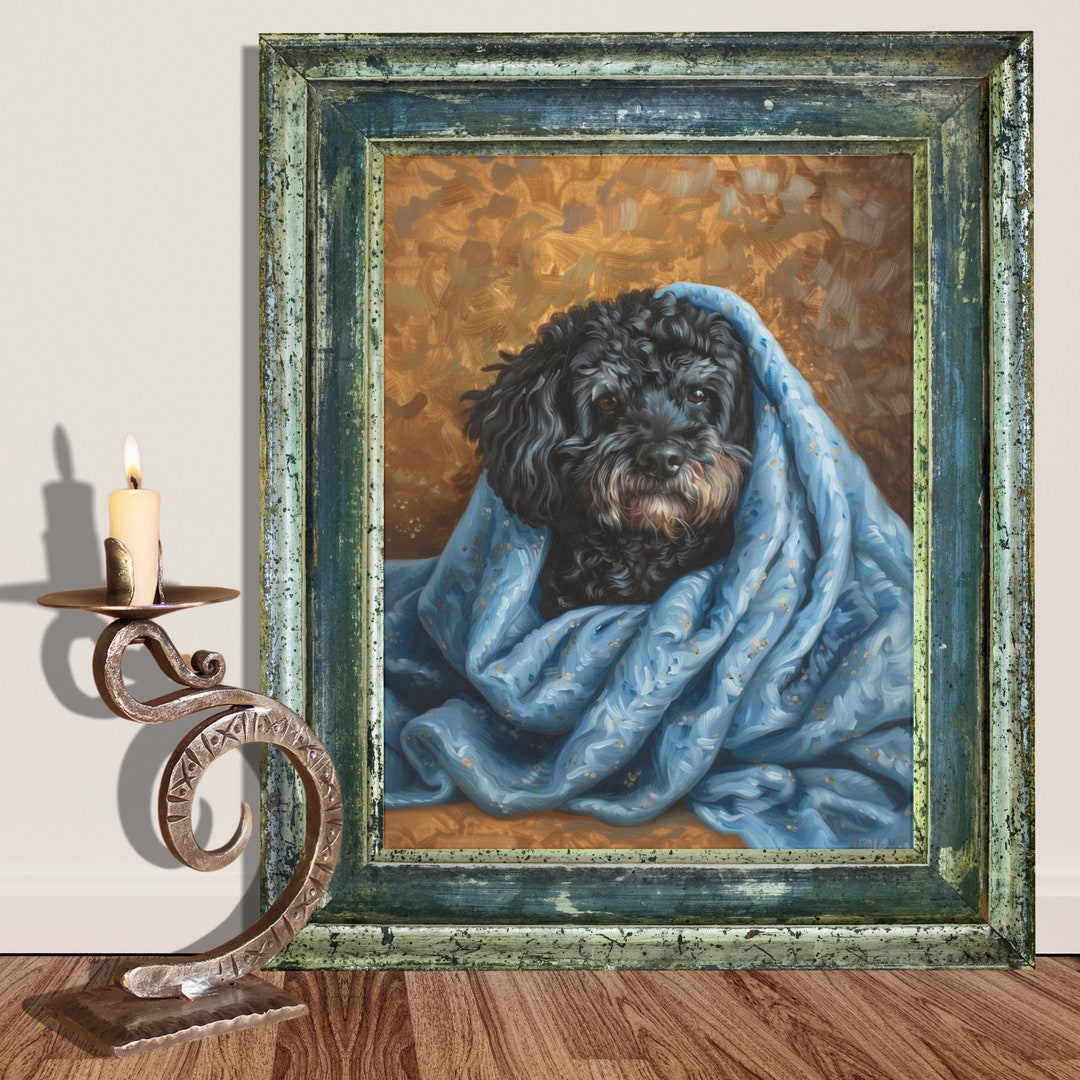 Cockapoo Dog Wrapped in a Blanket, Pet Lover Gift, Cute Dog, Wall Decor ...