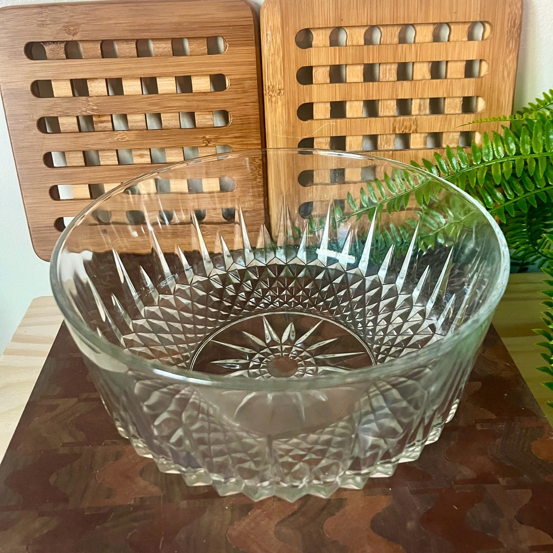 Set of Vintage Arcoroc France diamant Glass Crystal Serving Bowl With 4 ...