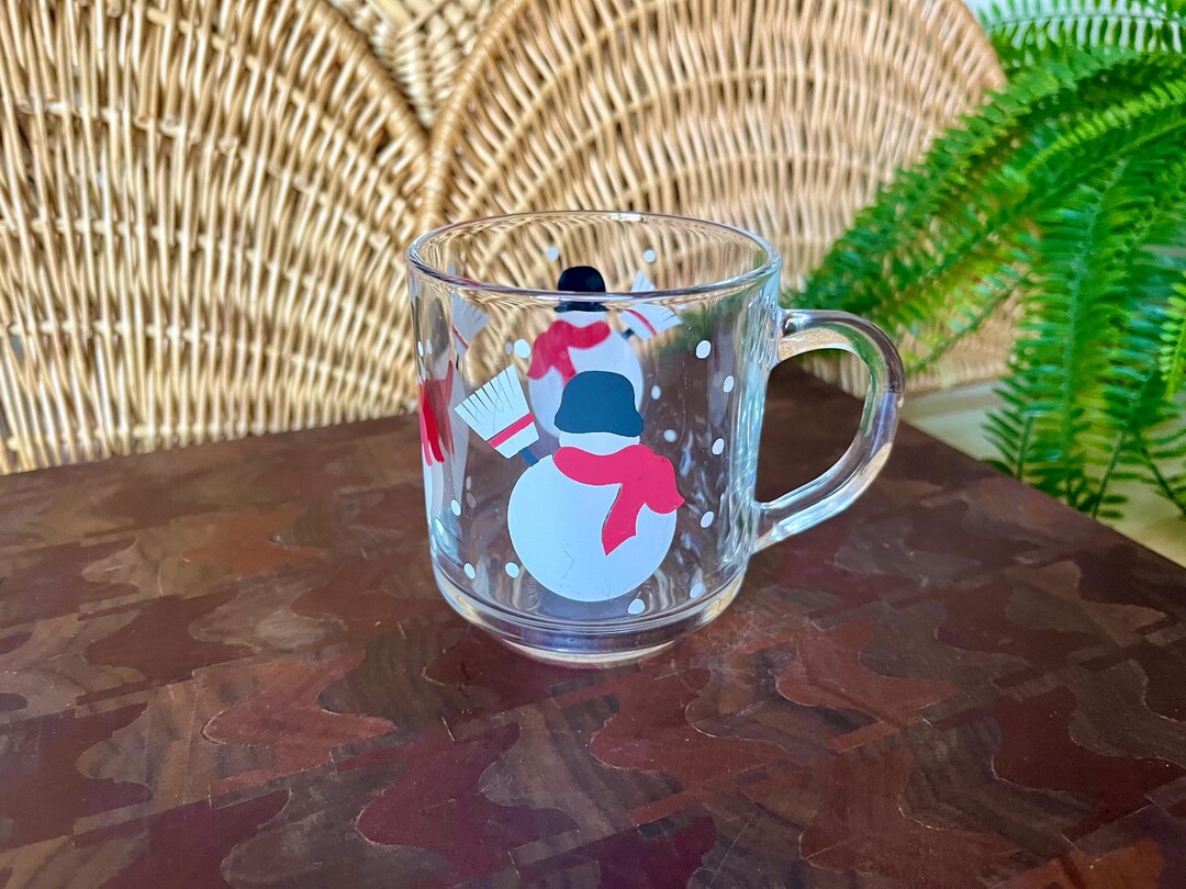 Vintage Luminarc Snowman Glass Tea Cup Mug - Etsy