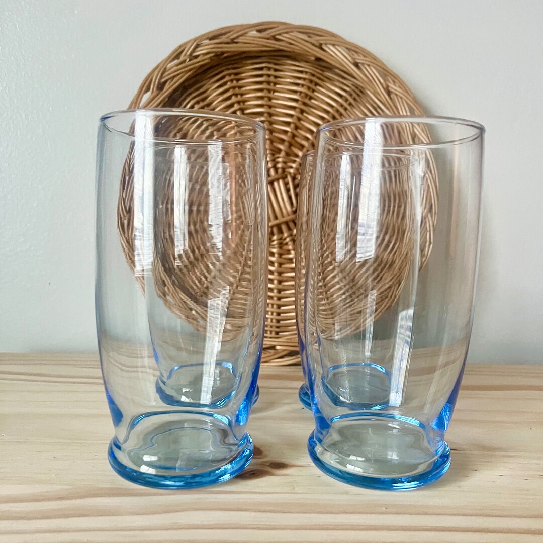 4 Vintage Blue Libbey Glasses tall - Etsy