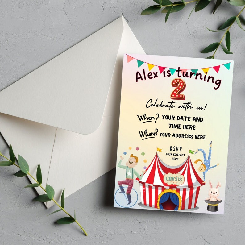 Circus-themed Birthday Invitation. Digital Invitation for Party, Circus ...