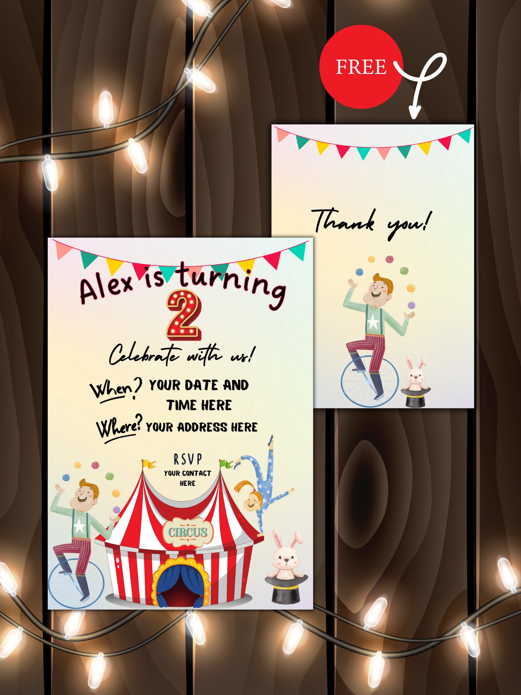 Circus-themed Birthday Invitation. Digital Invitation for Party, Circus ...