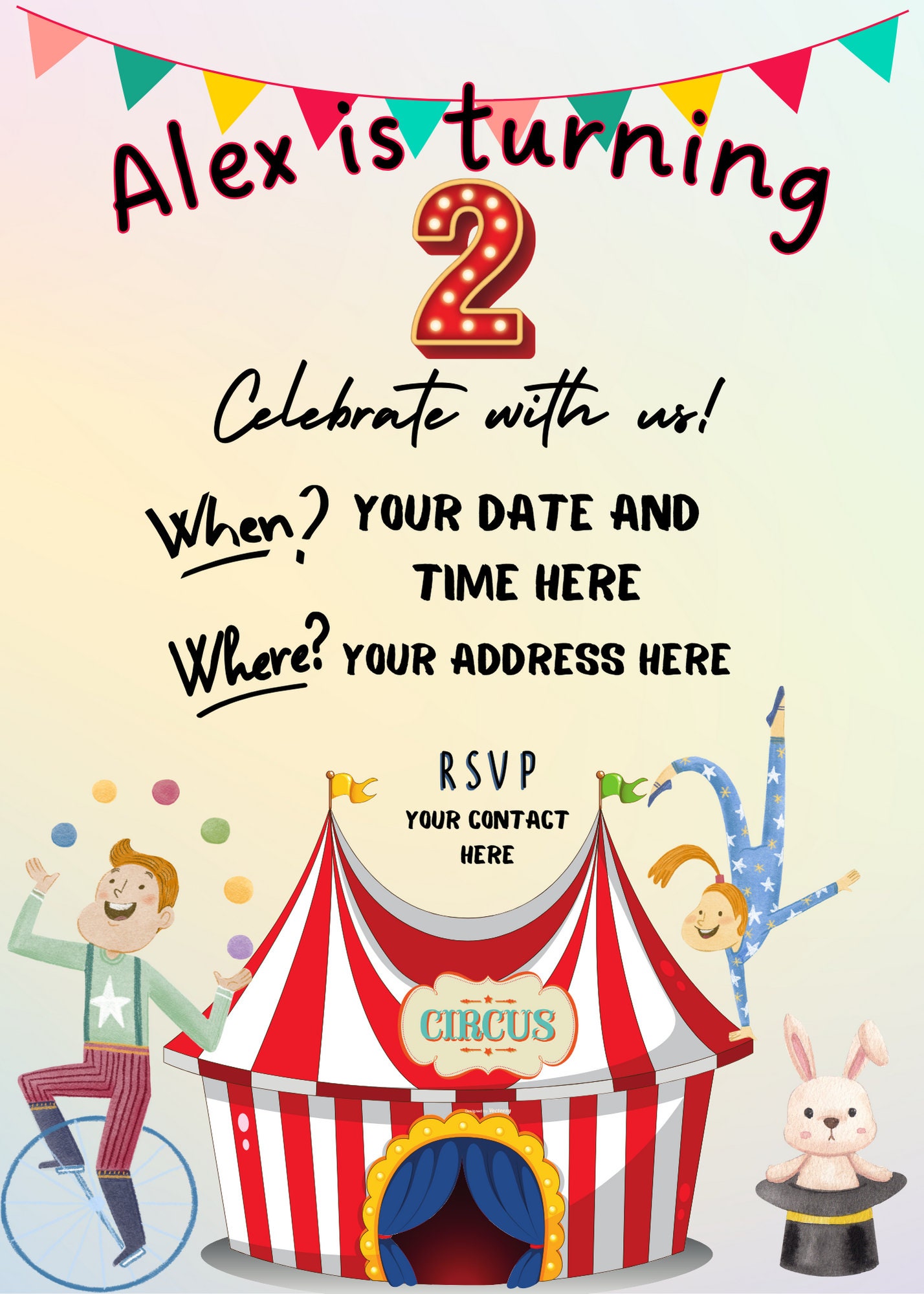 Circus-themed Birthday Invitation. Digital Invitation for Party, Circus ...