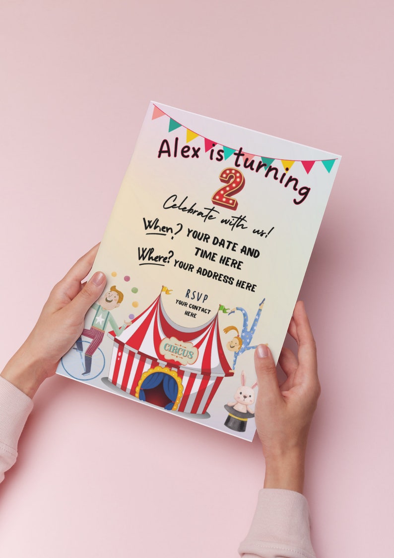 Circus-themed Birthday Invitation. Digital Invitation for Party, Circus ...