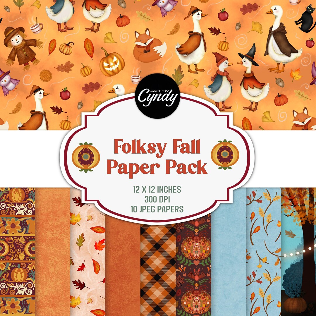 Folksy Fall Paper Pack | 10 12x12 Jpeg Images at 300 Dpi - Etsy