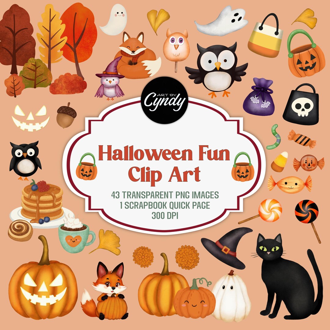 Halloween Fun Clip Art | 43 Hand-drawn Png Images at 300 Dpi - Etsy