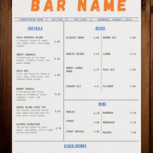 Modern Bar Menu Template Drink Sign Menu Editable Template Retro Bar ...