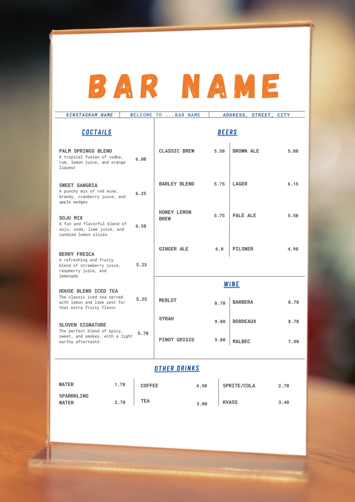 Modern Bar Menu Template Drink Sign Menu Editable Template Retro Bar ...