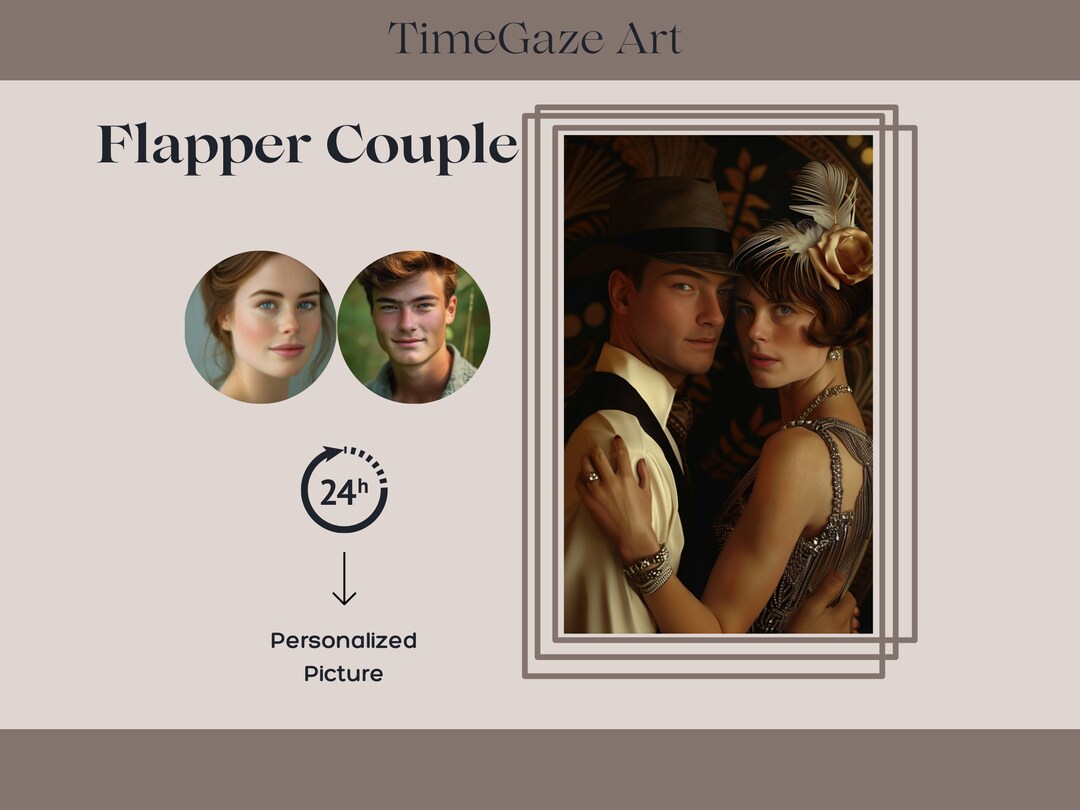 Personalised Flapper Couple Man and Woman Portrait From Photo, 1920s ...