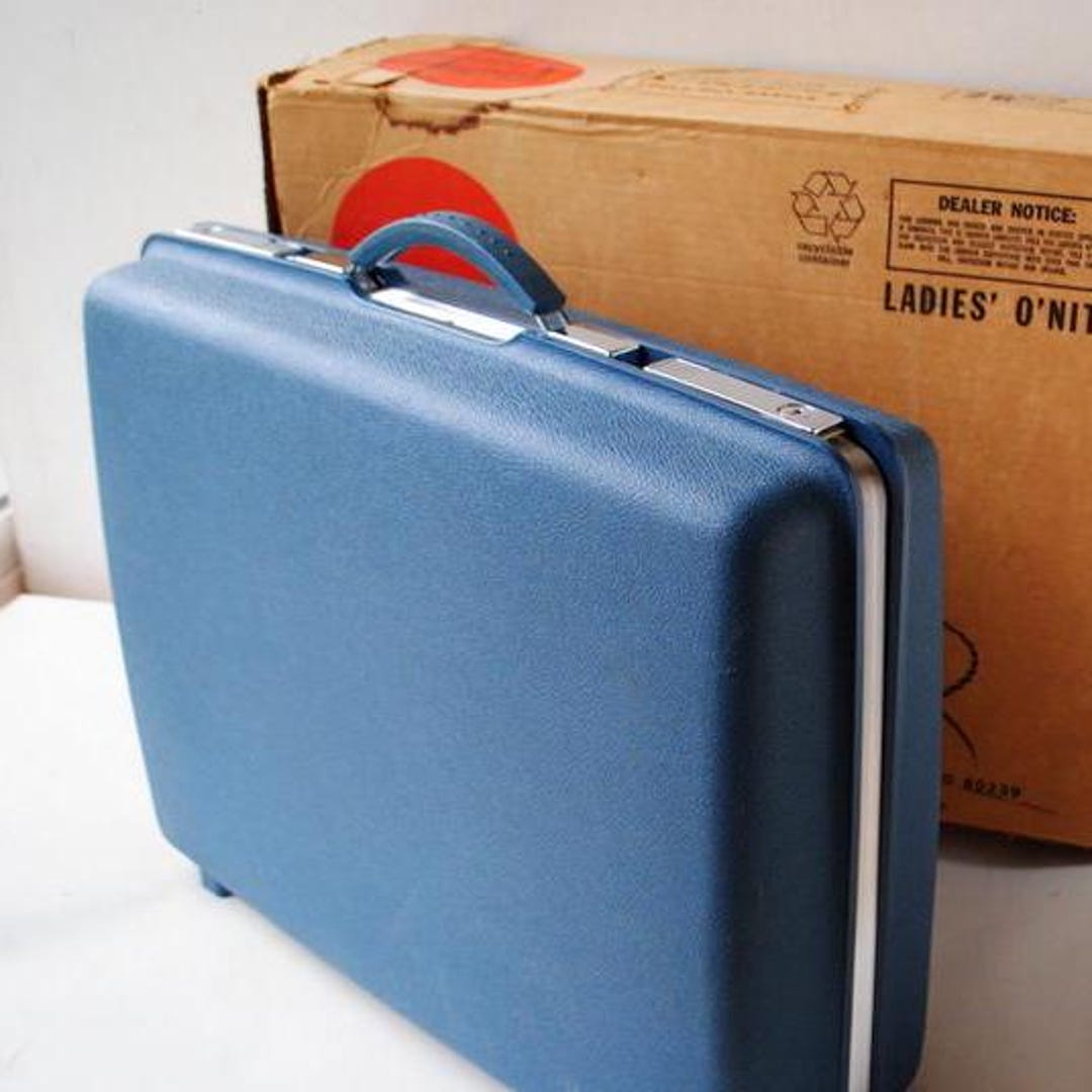 1960 Vintage , Omega Blue , Textured Hard Shell Suitcase , Mod Style ...