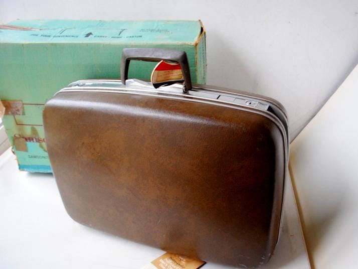 1960 Vintage , Medium Brown Hard Shell , Men's Carry -on , One Suiter ...