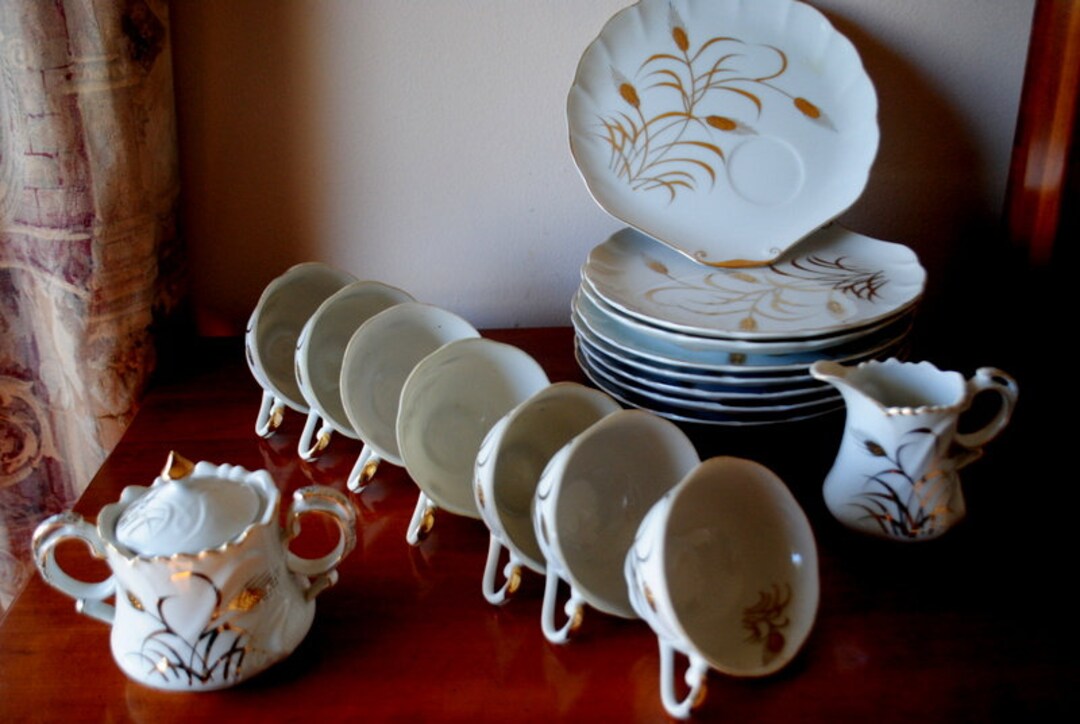 1950 Vintage,delicate White Porcelain, Tea Set ( 7 Cup + 7 Snack Plate ...