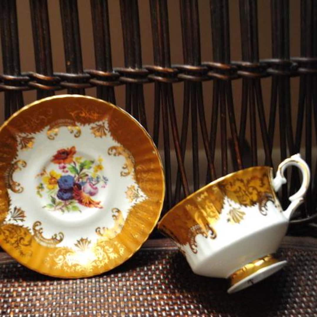 1960 Vintage Porcelain, Victorian Style Tea Set With Hand Painted Gold ...