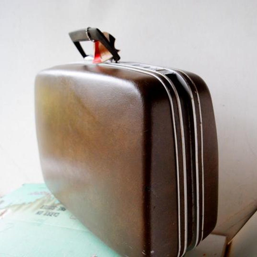 1960 Vintage , Medium Brown Hard Shell , Men's Carry -on , One Suiter ...