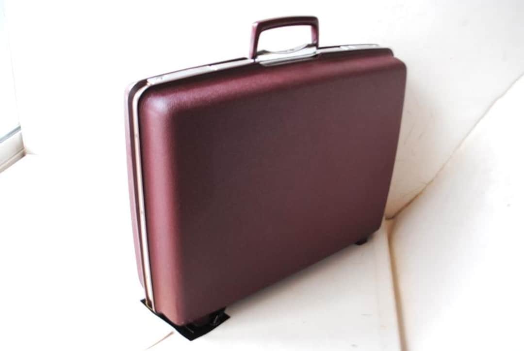 1980 Vintage , Burgundy Hard Shell, Slick Suitcase , Luggage , Silver ...