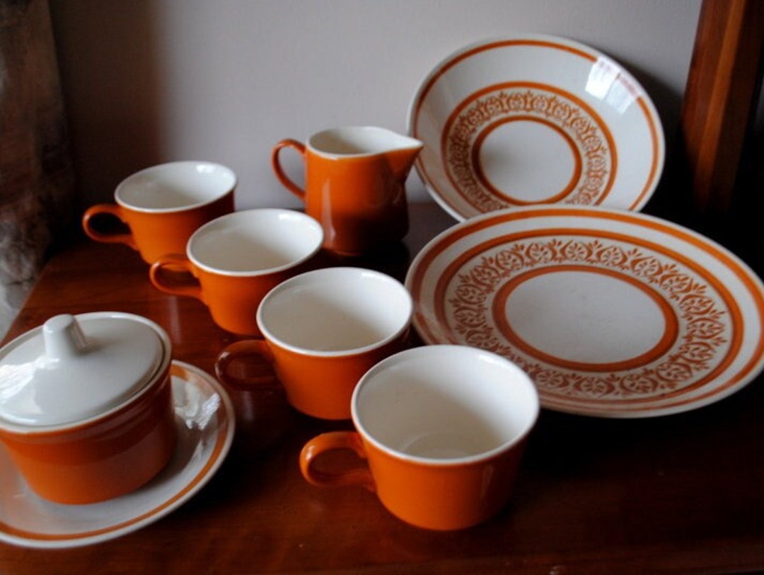 1970 Vintage Royal Cavalier Ironstone Set of 9 Pieces With Orange Color ...