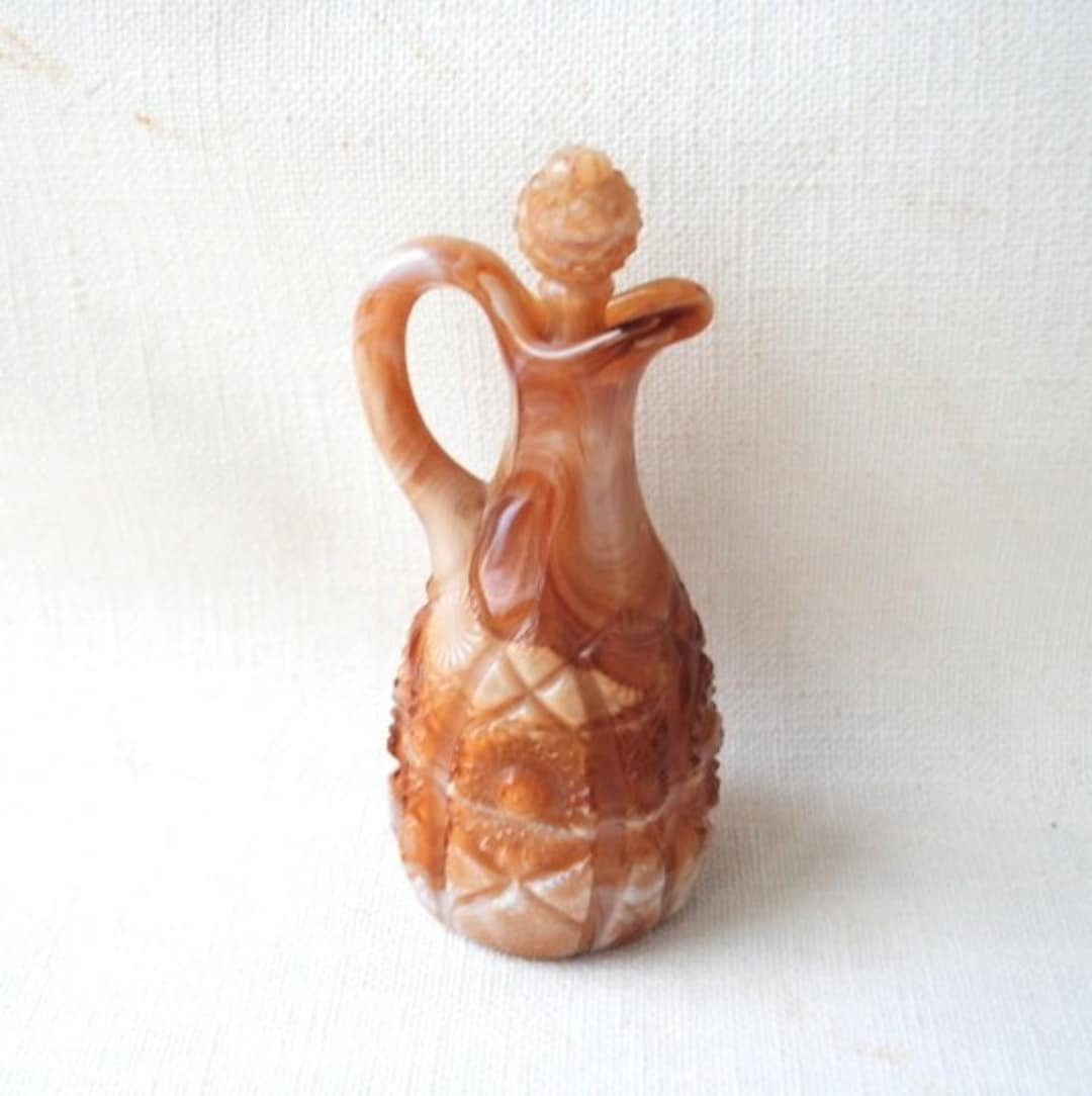 1940 Vintage Marble Caramel Color Imperial Slag Glass Cruet With White ...