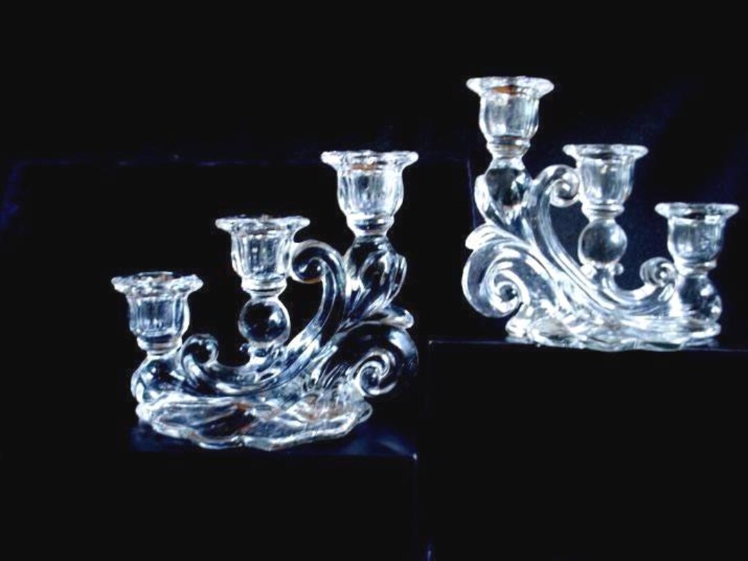 1930 Vintage, Beautiful Pair of Cambridge Clear Art Glass Triple ...