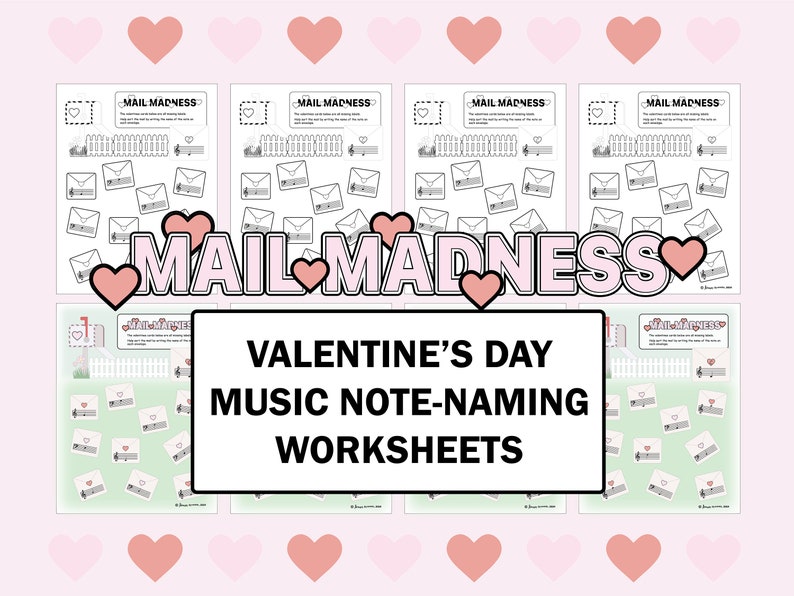 Printable Piano Music Theory Worksheets - Staff Note-naming - Valentine ...
