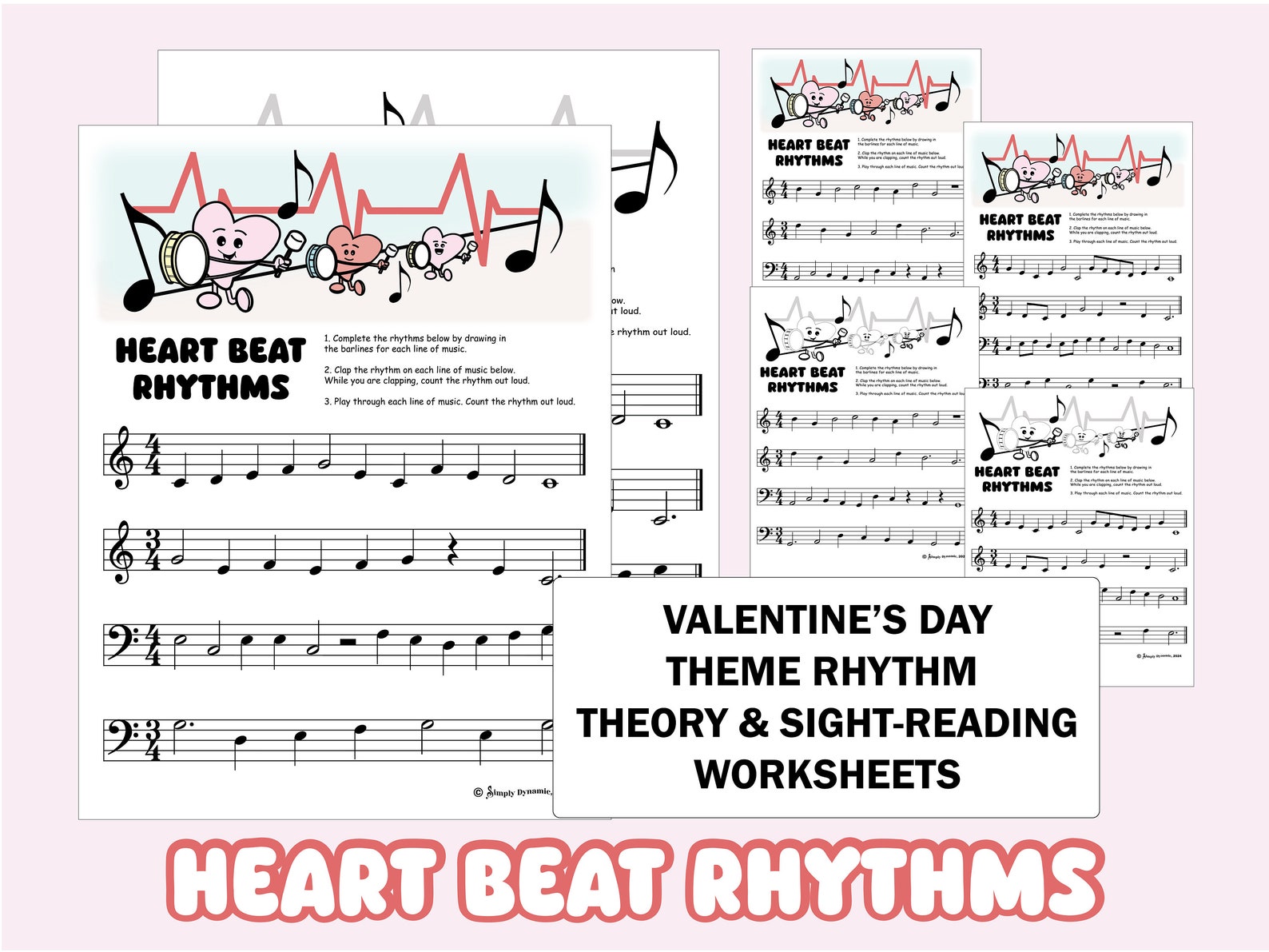 Printable Piano Music Theory Worksheets 4/4 and 3/4 Rhythms Sight ...