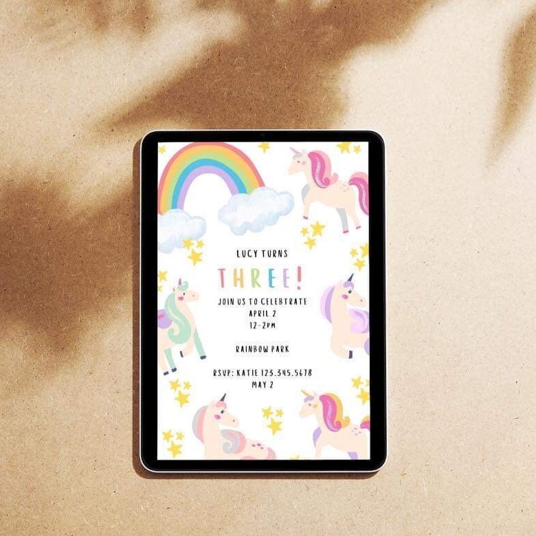CANVA PRO TEMPLATE Unicorn Birthday Invitation Girl Birthday Invitation ...