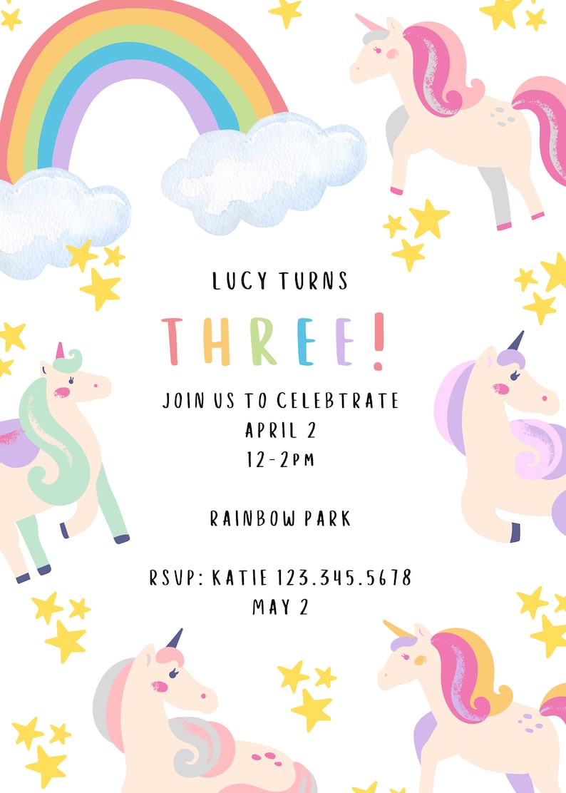 CANVA PRO TEMPLATE Unicorn Birthday Invitation Girl Birthday Invitation ...
