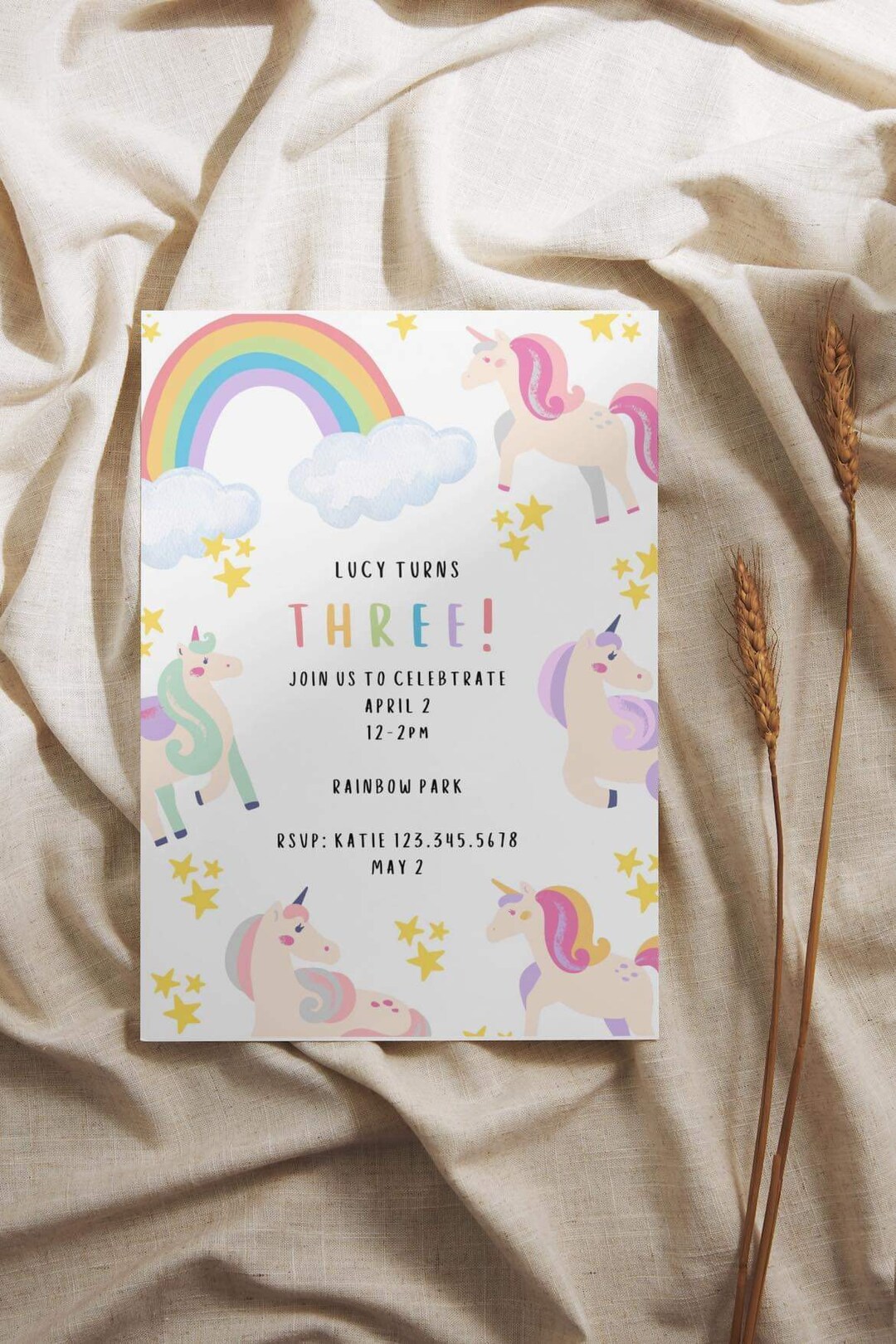 CANVA PRO TEMPLATE Unicorn Birthday Invitation Girl Birthday Invitation ...