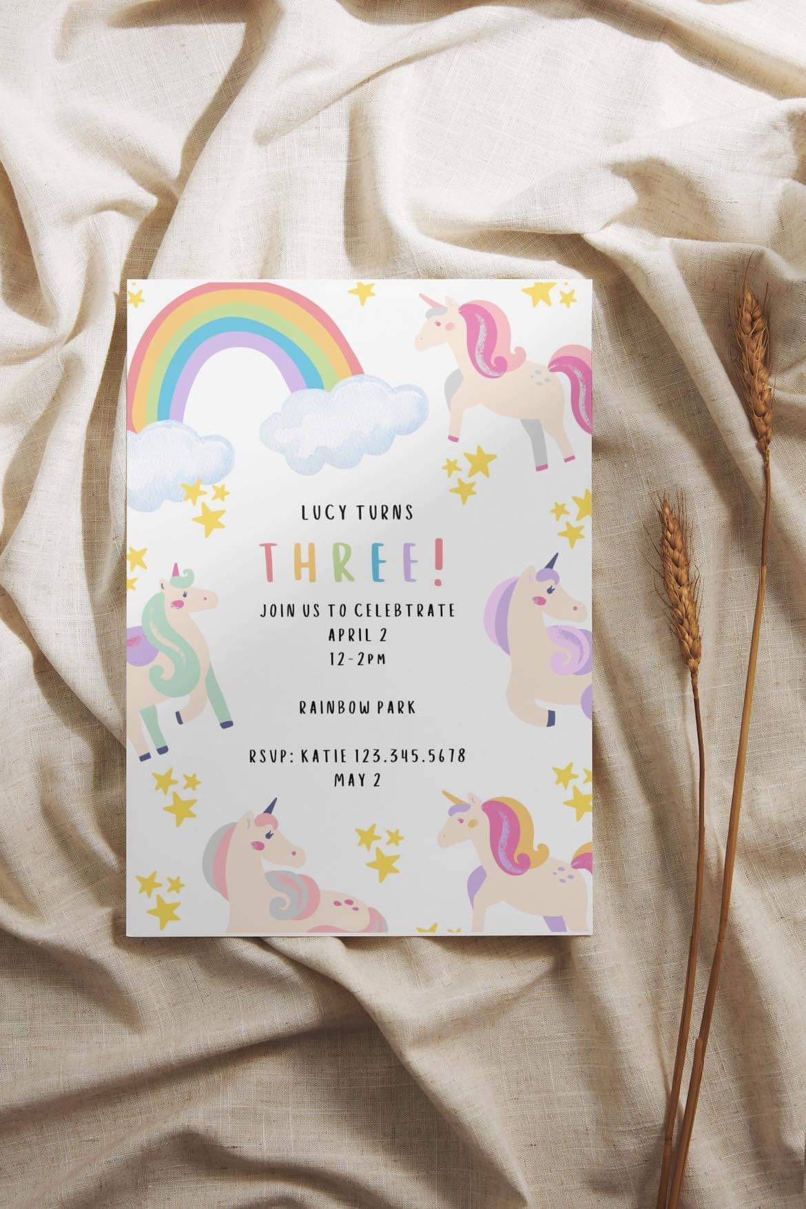 CANVA PRO TEMPLATE Unicorn Birthday Invitation Girl Birthday Invitation ...