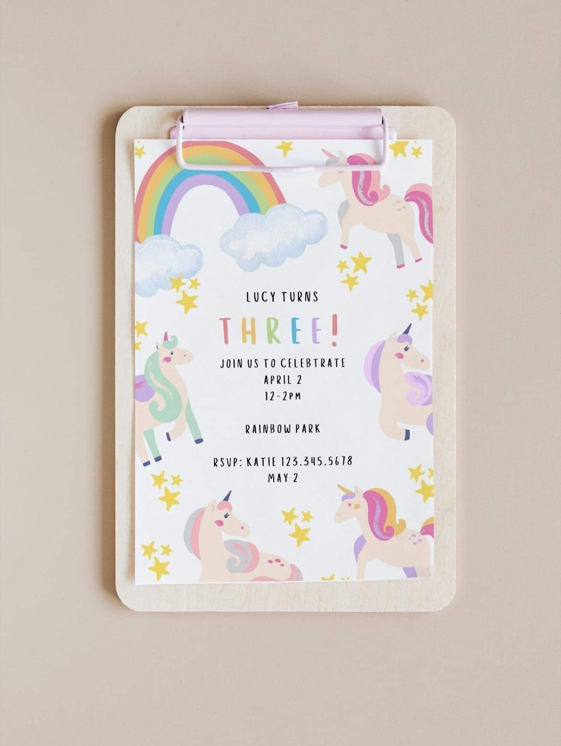 CANVA PRO TEMPLATE Unicorn Birthday Invitation Girl Birthday Invitation ...