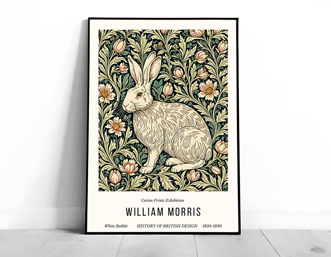 William Morris Rabbit Print, Exhibition Poster, Vintage Wall Art, Cream ...