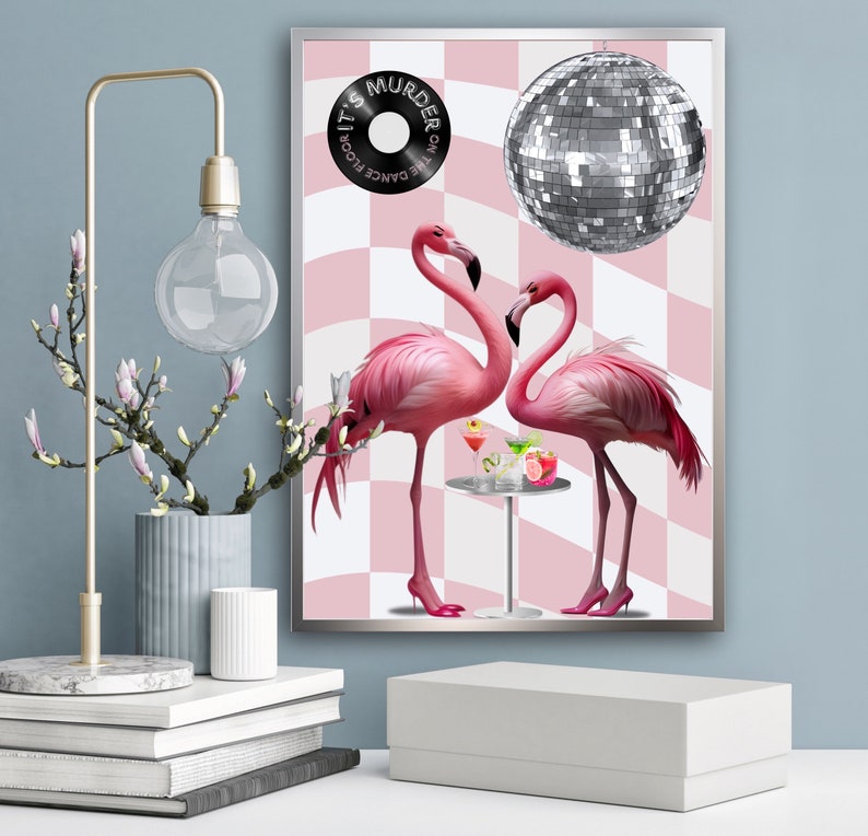 Flamingo Disco Ball Print, Murder on the Dancefloor Flamingo Print ...