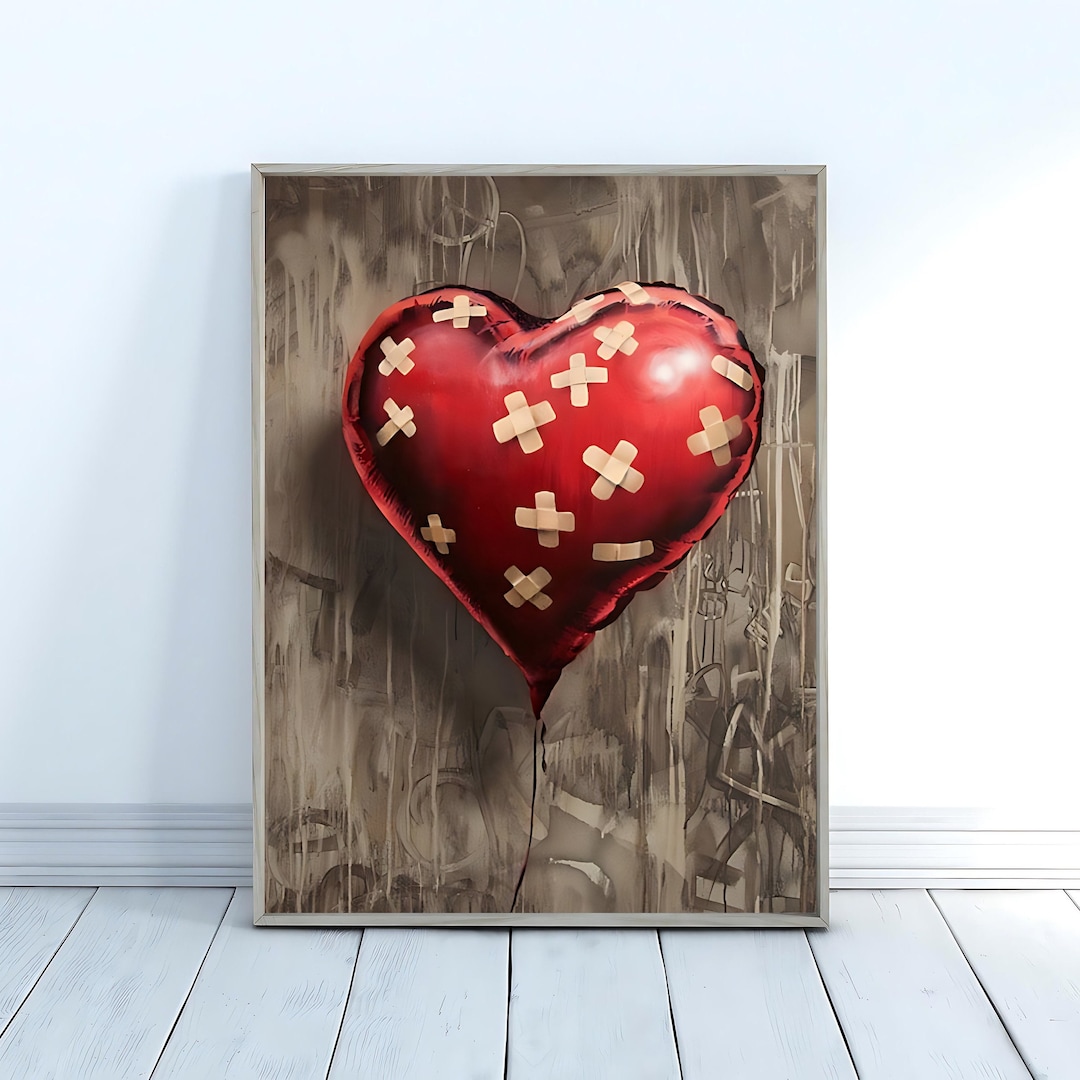 Banksy Band Aid Balloon Heart, Banksy Red Balloon Heart With Plasters ...