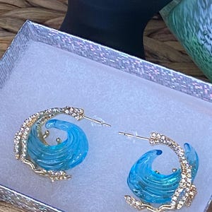 OCEANS OATH Blue Wave Ocean Earrings Necklace Ring Sz 8 Beautiful ...